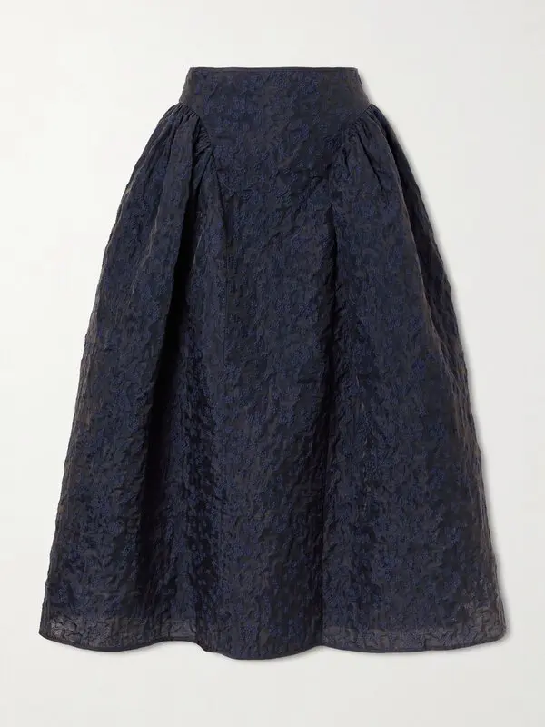 Cecilie Bahnsen Fabiola Embroidered Cotton-blend Cloqué Midi Skirt - Blue