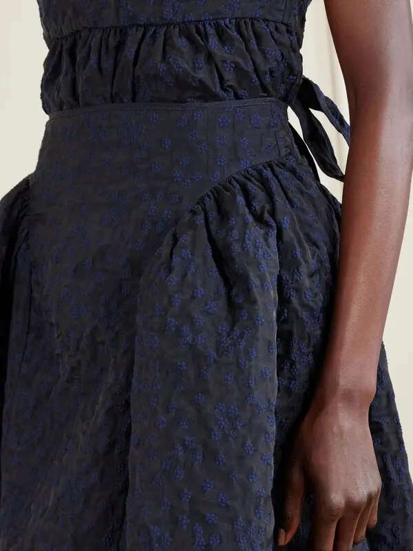 Cecilie Bahnsen Fabiola Embroidered Cotton-blend Cloqué Midi Skirt - Blue