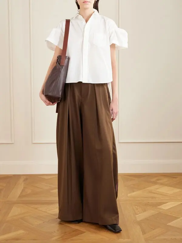 Sacai Belted Pleated Crepe Wide-leg Pants