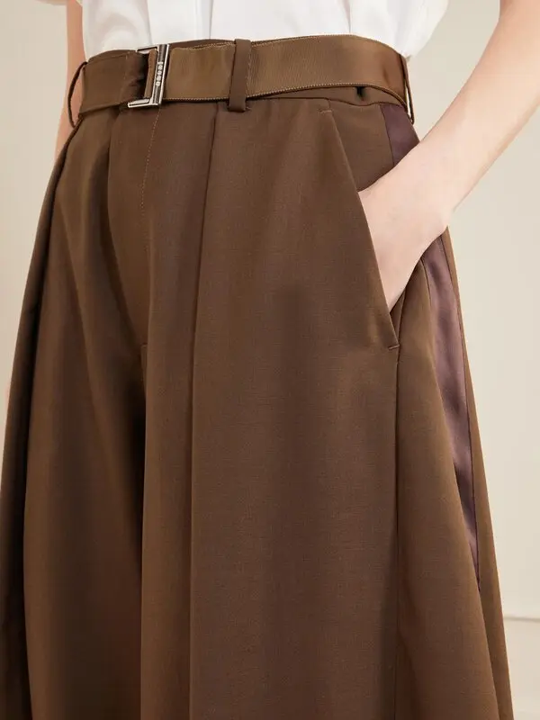 Sacai Belted Pleated Crepe Wide-leg Pants