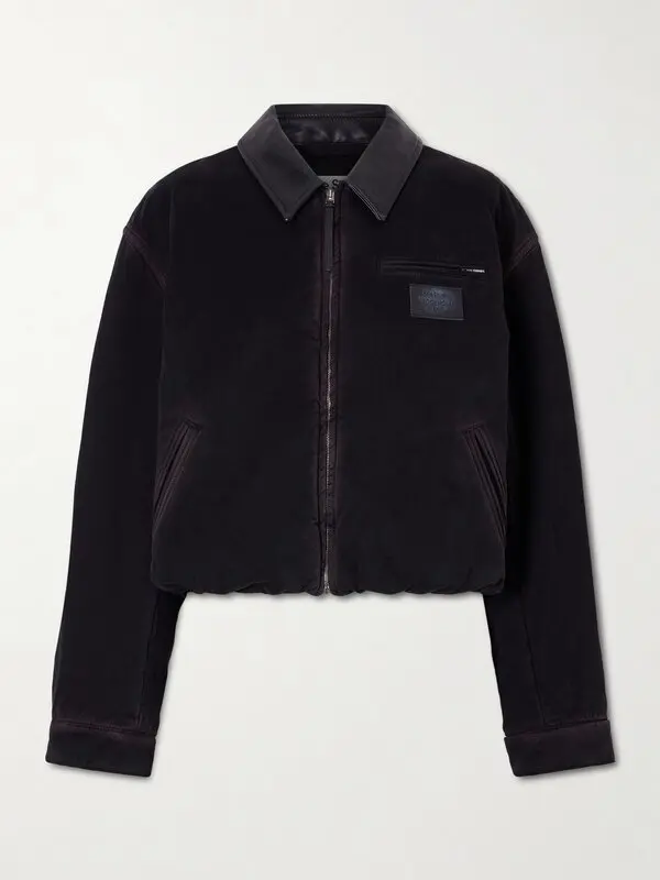 Acne Studios Appliquéd Leather-trimmed Distressed Cotton-twill Jacket - Brown