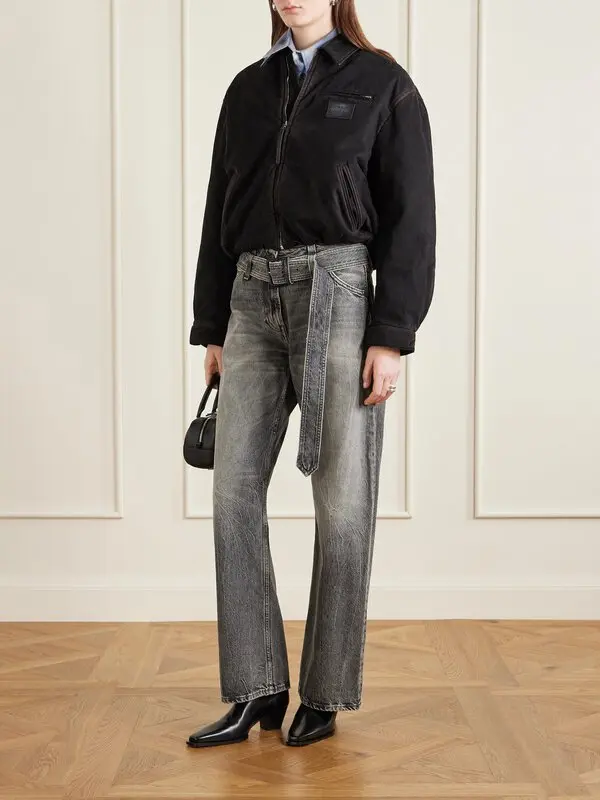 Acne Studios Appliquéd Leather-trimmed Distressed Cotton-twill Jacket - Brown