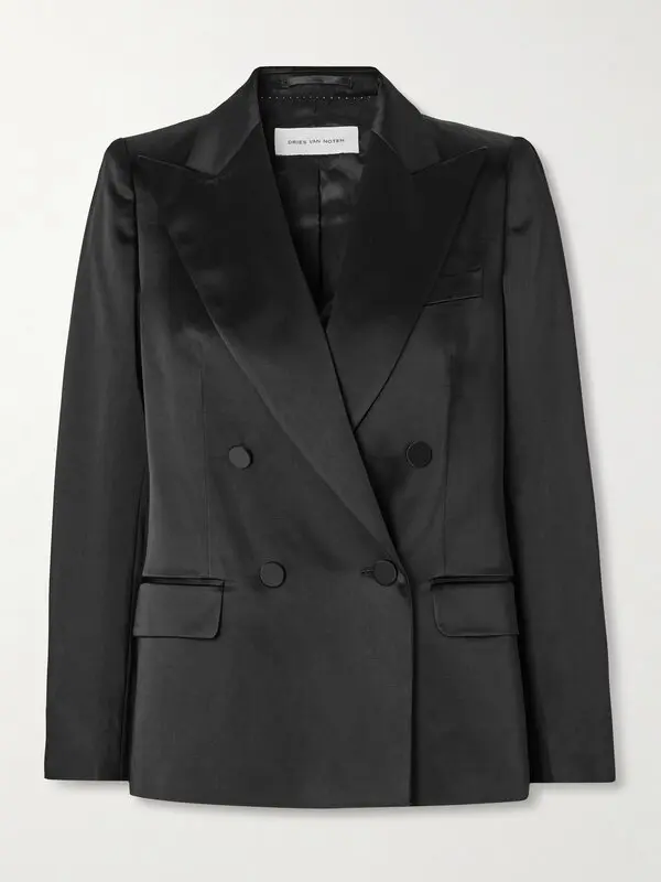 Dries Van Noten Double-breasted Cotton-blend Satin Blazer