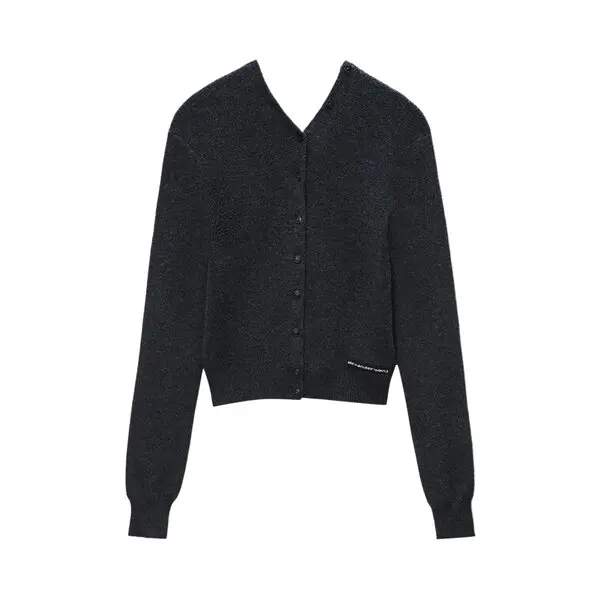 Alexander Wang Knit Logo Label High Neck Button Up Cardigan - Grey