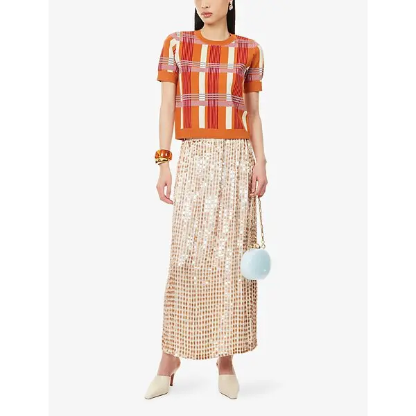 ZANKOV Marcella Beaded Silk Midi Skirt