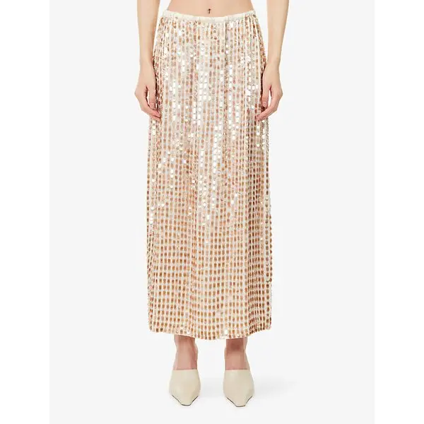 ZANKOV Marcella Beaded Silk Midi Skirt
