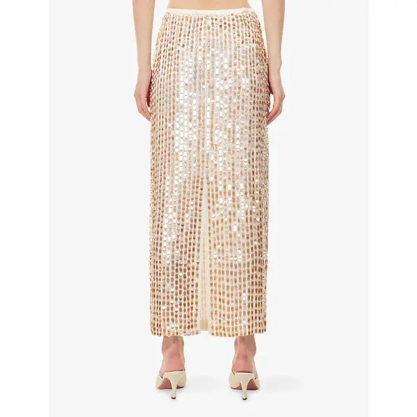 ZANKOV Marcella Beaded Silk Midi Skirt