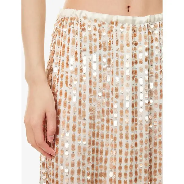 ZANKOV Marcella Beaded Silk Midi Skirt