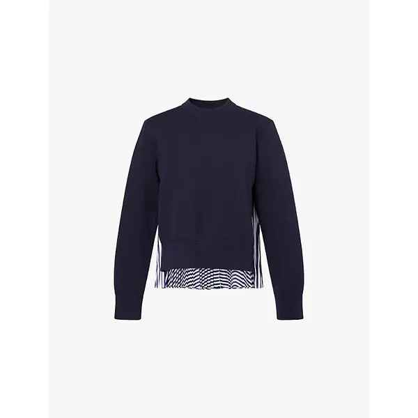 Sacai Striped Pleated Cotton-blend Sweatshirt