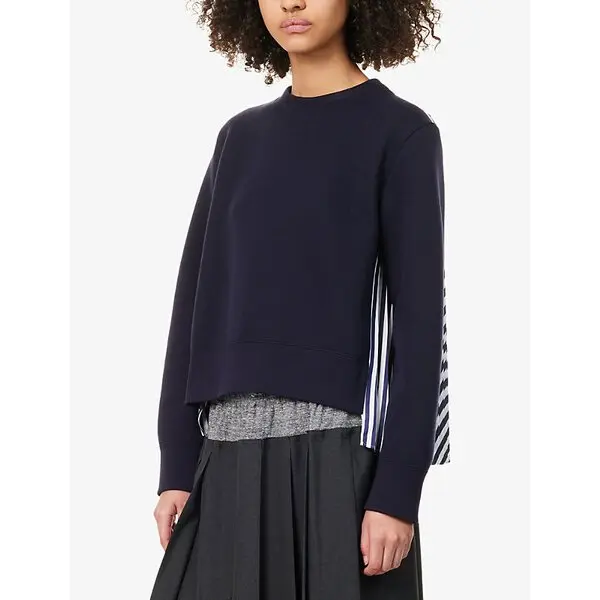 Sacai Striped Pleated Cotton-blend Sweatshirt
