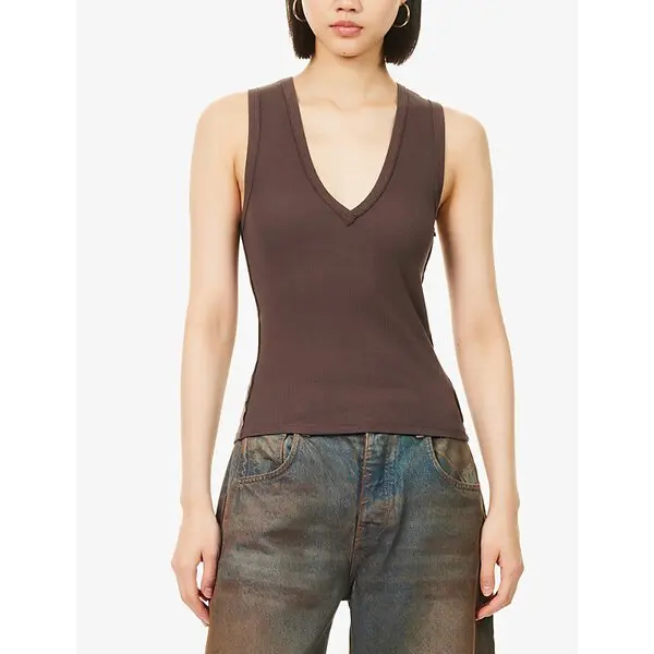 Free People Neria V-neck Stretch-cotton Tank Top - Double Espresso