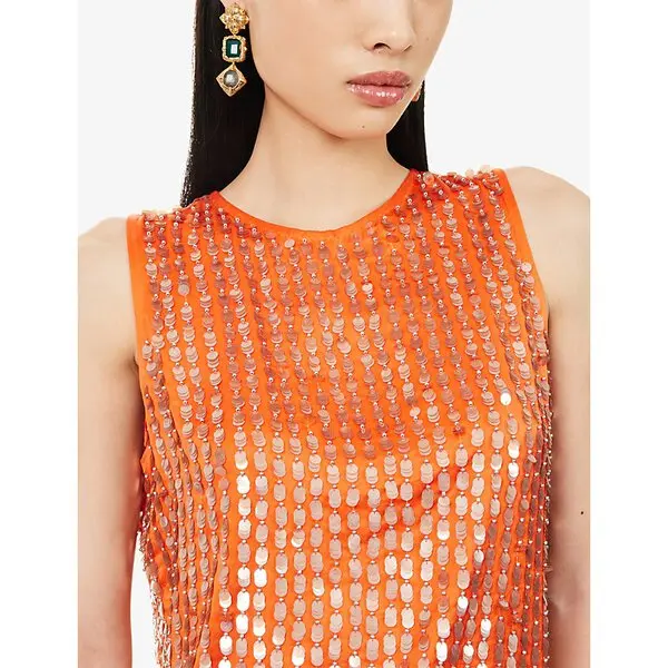 ZANKOV Eleanor Sequin-embellished Silk Vest Top
