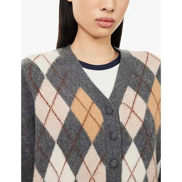 FRAME Brushed-knit Argyle Wool-blend Cardigan
