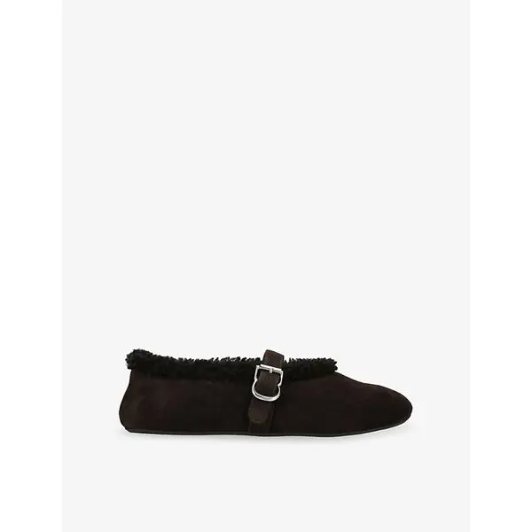 Alaïa Shearling-trim Suede Ballet Flats
