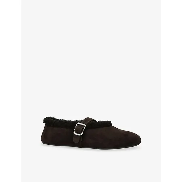 Alaïa Shearling-trim Suede Ballet Flats