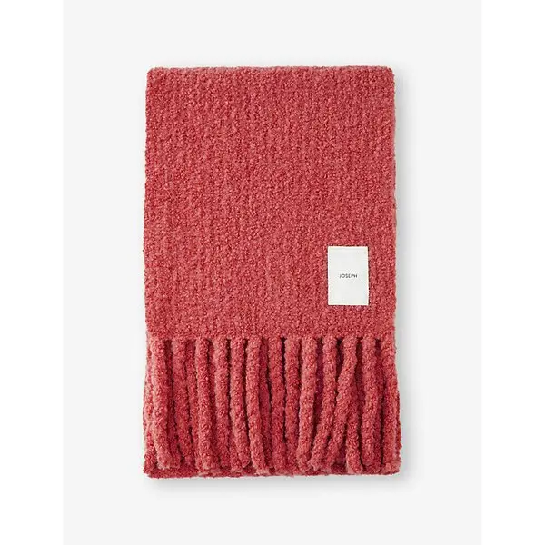 JOSEPH Branded Bouclé Knitted Scarf - Mulberry