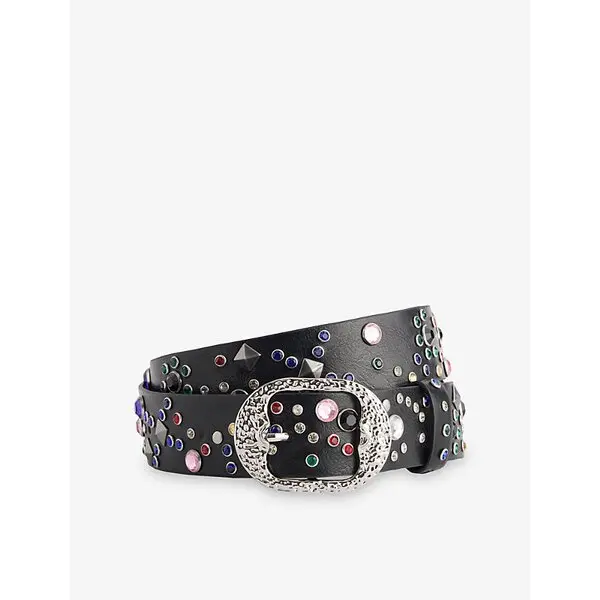 JADED LONDON Jewel-embellished Faux-leather Belt - Black
