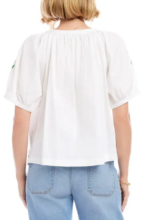 Karen Kane Floral Embroidered Cotton Peasant Top
