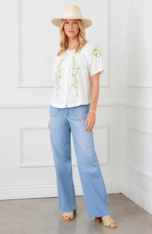 Karen Kane Floral Embroidered Cotton Peasant Top