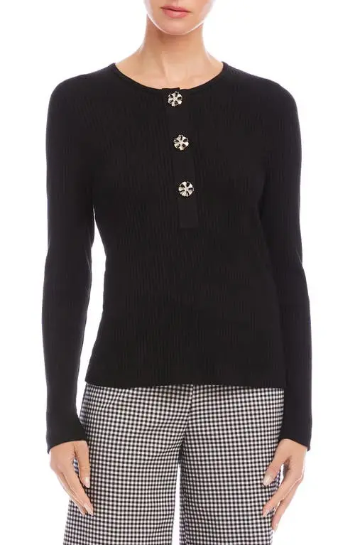 Karen Kane Rib Knit Half Placket Top