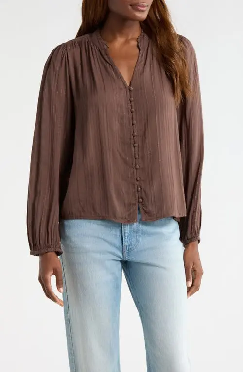 Lucky Brand Shine Button-front Top - Chocolate Brown