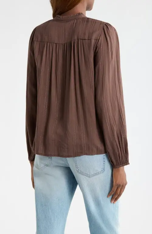 Lucky Brand Shine Button-front Top - Chocolate Brown