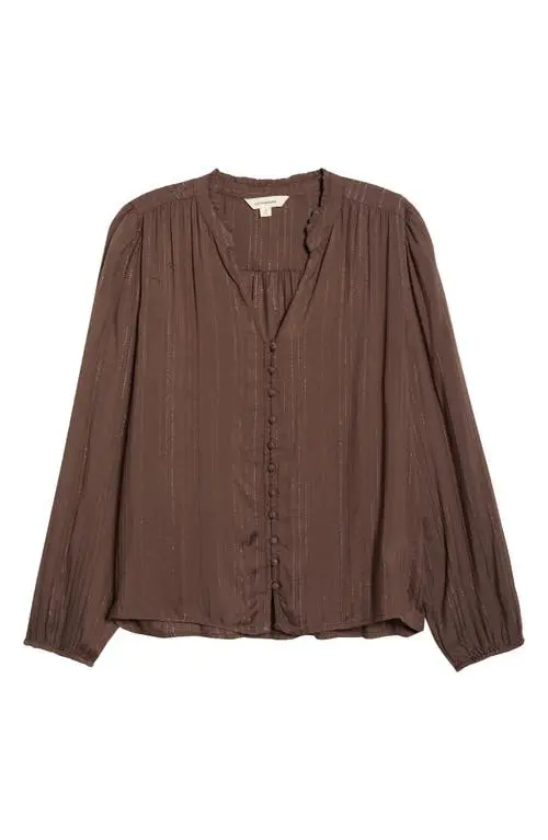 Lucky Brand Shine Button-front Top - Chocolate Brown