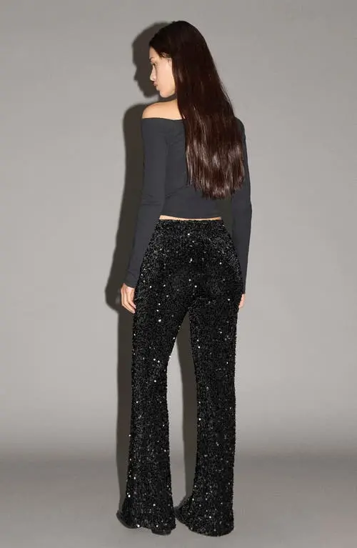 Mango Sequin Flare Jeans - Black