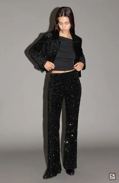 Mango Sequin Flare Jeans - Black