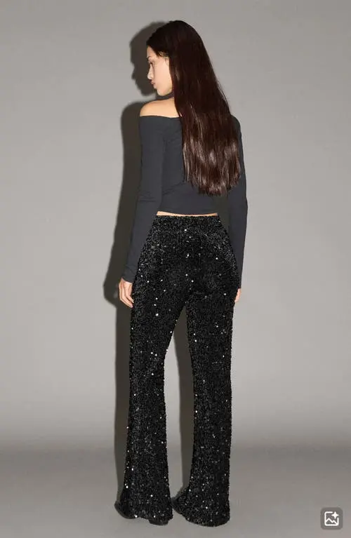 Mango Sequin Flare Jeans - Black