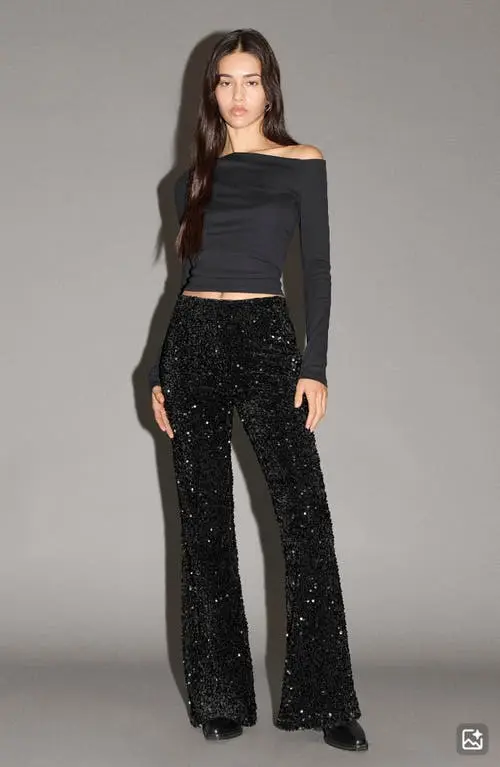 Mango Sequin Flare Jeans - Black