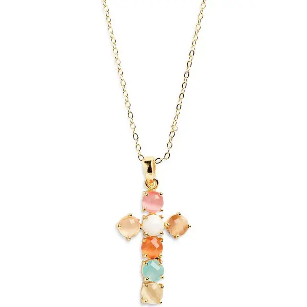 KIARA BY KI-ELE Philomena Rainbow Stone Cross Pendant Necklace - Gold