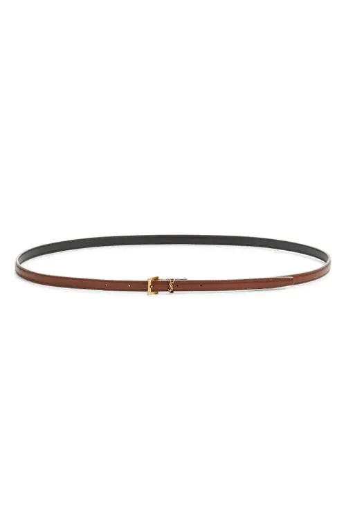 Saint Laurent Monogram Keeper Leather Skinny Belt - Ginger Bread
