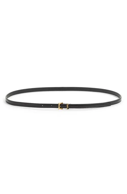 Saint Laurent Monogram Keeper Leather Skinny Belt - Nero