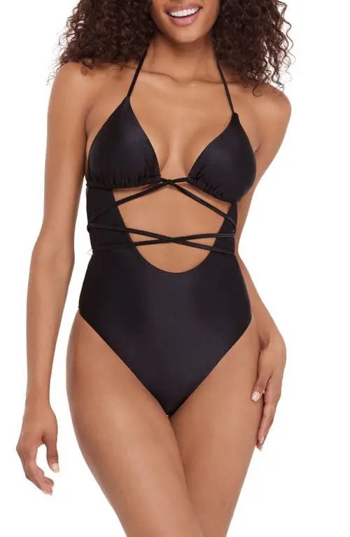Steve Madden Strappy Cutout One-piece Swimsuit - Raven Black
