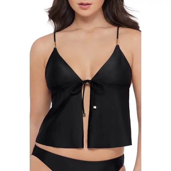 Steve Madden Tie Front Crop Tankini Top - Raven Black