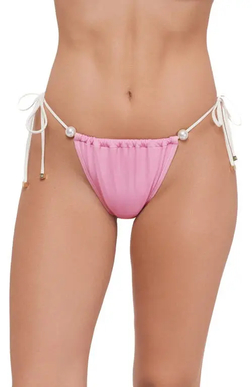 Steve Madden Ruched Faux Pearl Tanga Bikini Bottoms - Orchid