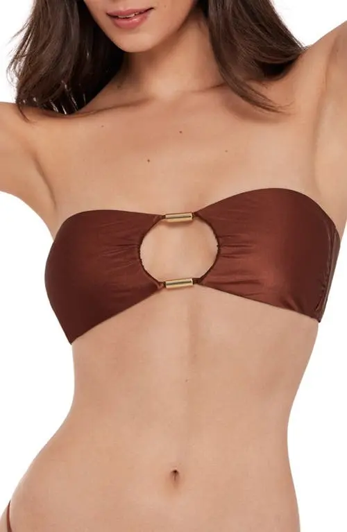 Steve Madden Beaded Cutout Strapless Bikini Top - Oak Brown