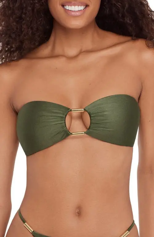 Steve Madden Beaded Cutout Strapless Bikini Top - Olive