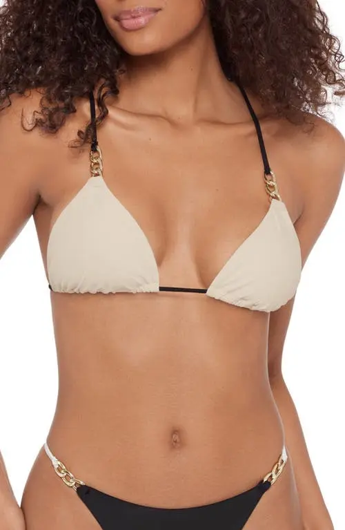 Steve Madden Chain Detail Triangle Bikini Top - Ivory/black