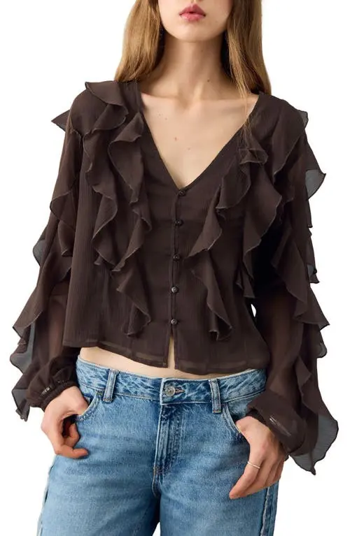 Mango Ruffle Front Button Crop Top