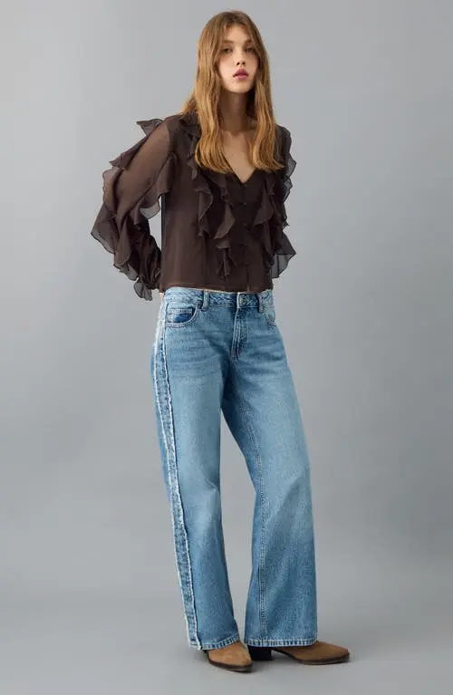 Mango Ruffle Front Button Crop Top