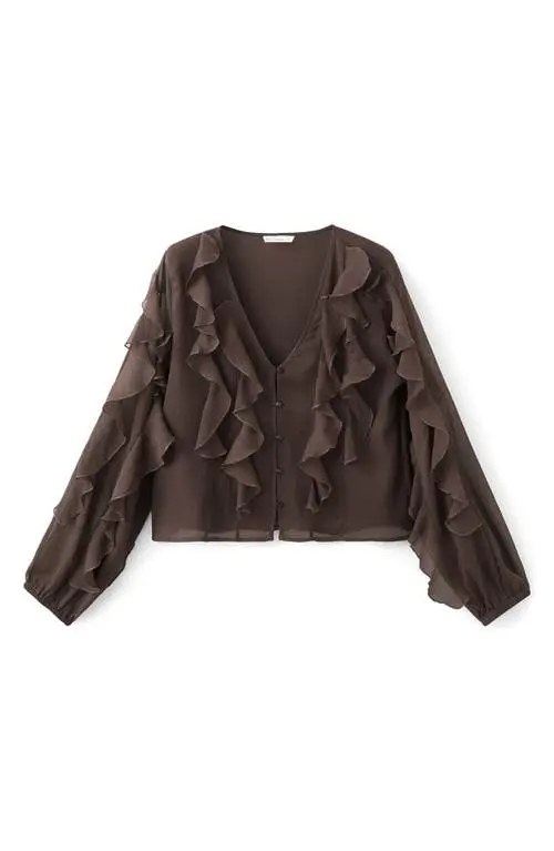 Mango Ruffle Front Button Crop Top