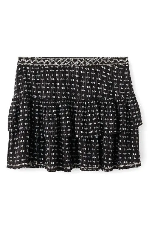 Mango Print Sequin Layered Ruffle Miniskirt