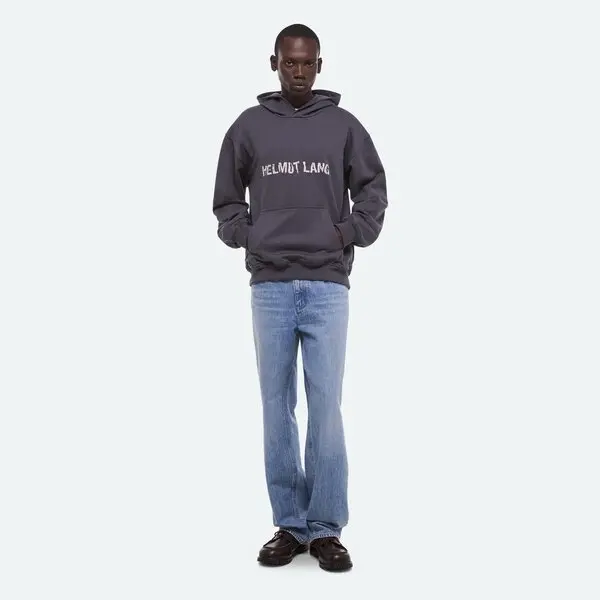 Helmut Lang Crumpled Logo Cotton Fleece Hoodie