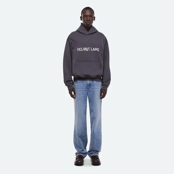 Helmut Lang Crumpled Logo Cotton Fleece Hoodie