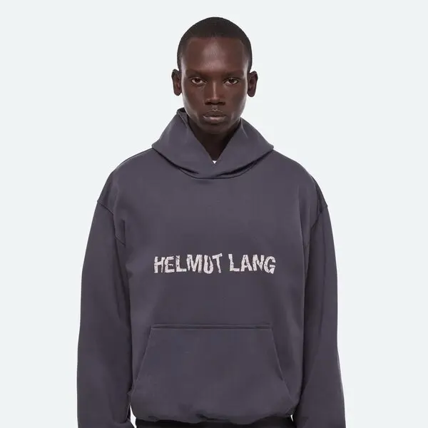 Helmut Lang Crumpled Logo Cotton Fleece Hoodie