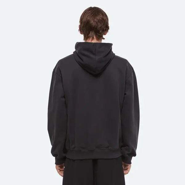 Helmut Lang Plaid Logo Cotton Fleece Hoodie - Vintage Black