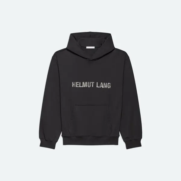 Helmut Lang Plaid Logo Cotton Fleece Hoodie - Vintage Black