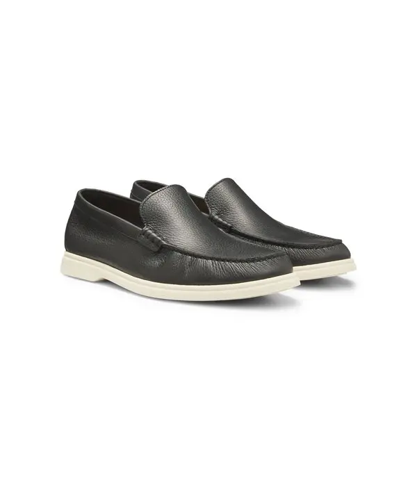 BOSS Grained Leather Loafers - Black